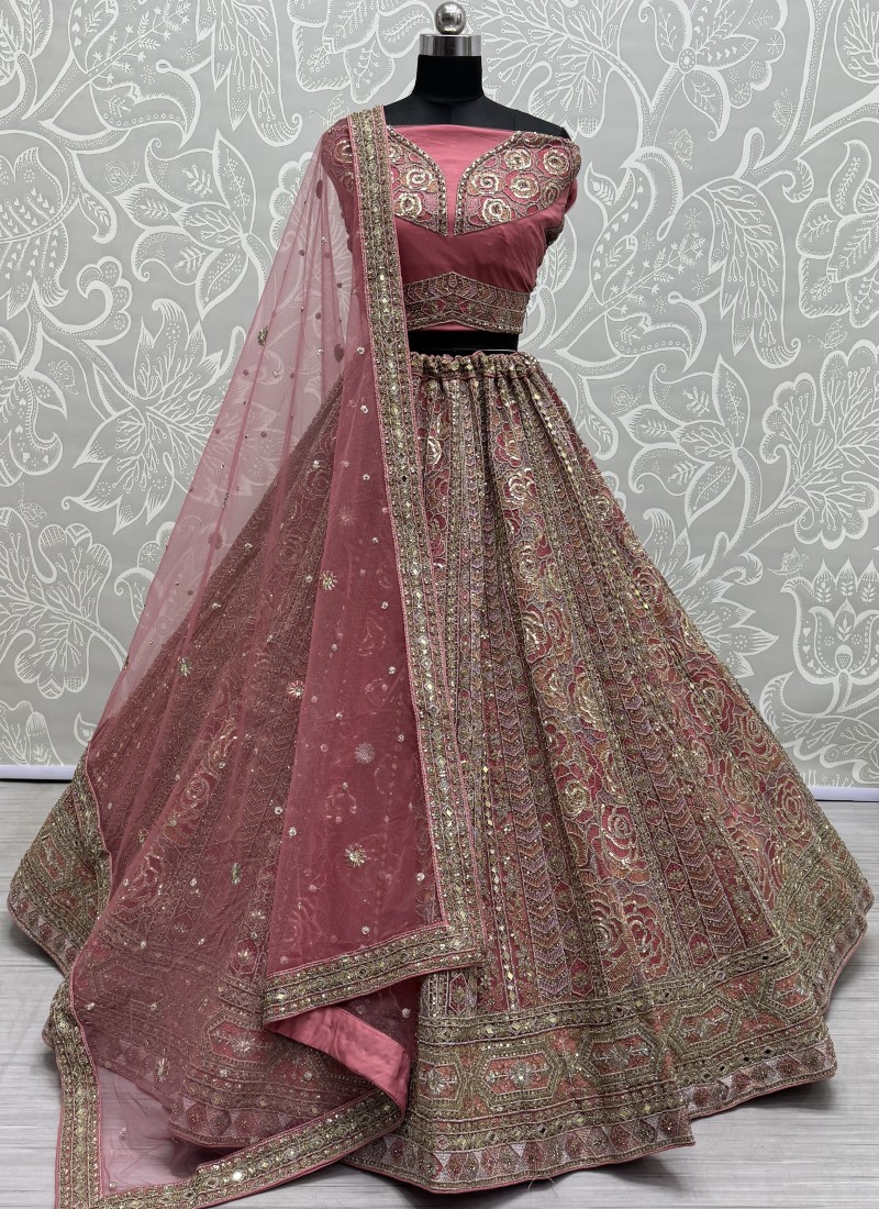 Buy Pyazi Embroidery Work Party Wear Net Lehenga Choli Online